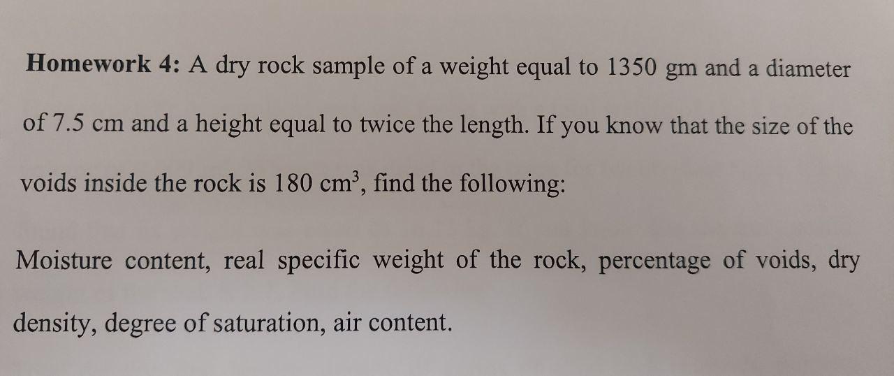 Solved Homework 4: A dry rock sample of a weight equal to | Chegg.com