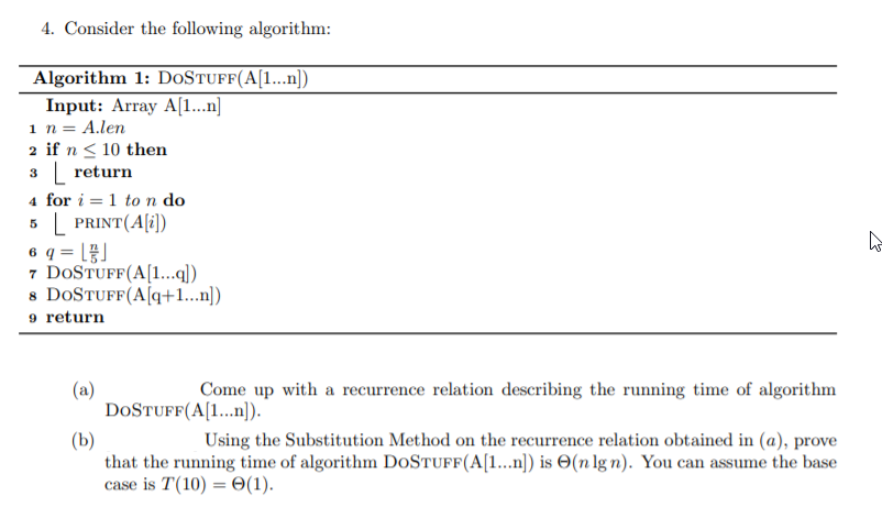 Solved 4. Consider the following algorithm: Algorithm 1: | Chegg.com