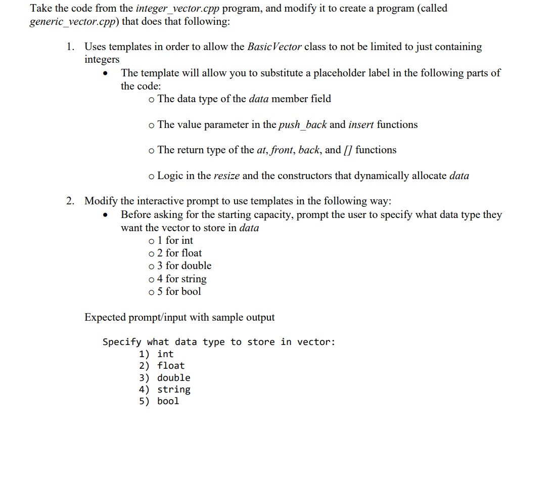 Solved Take the code from the integer_vector.cpp program, | Chegg.com