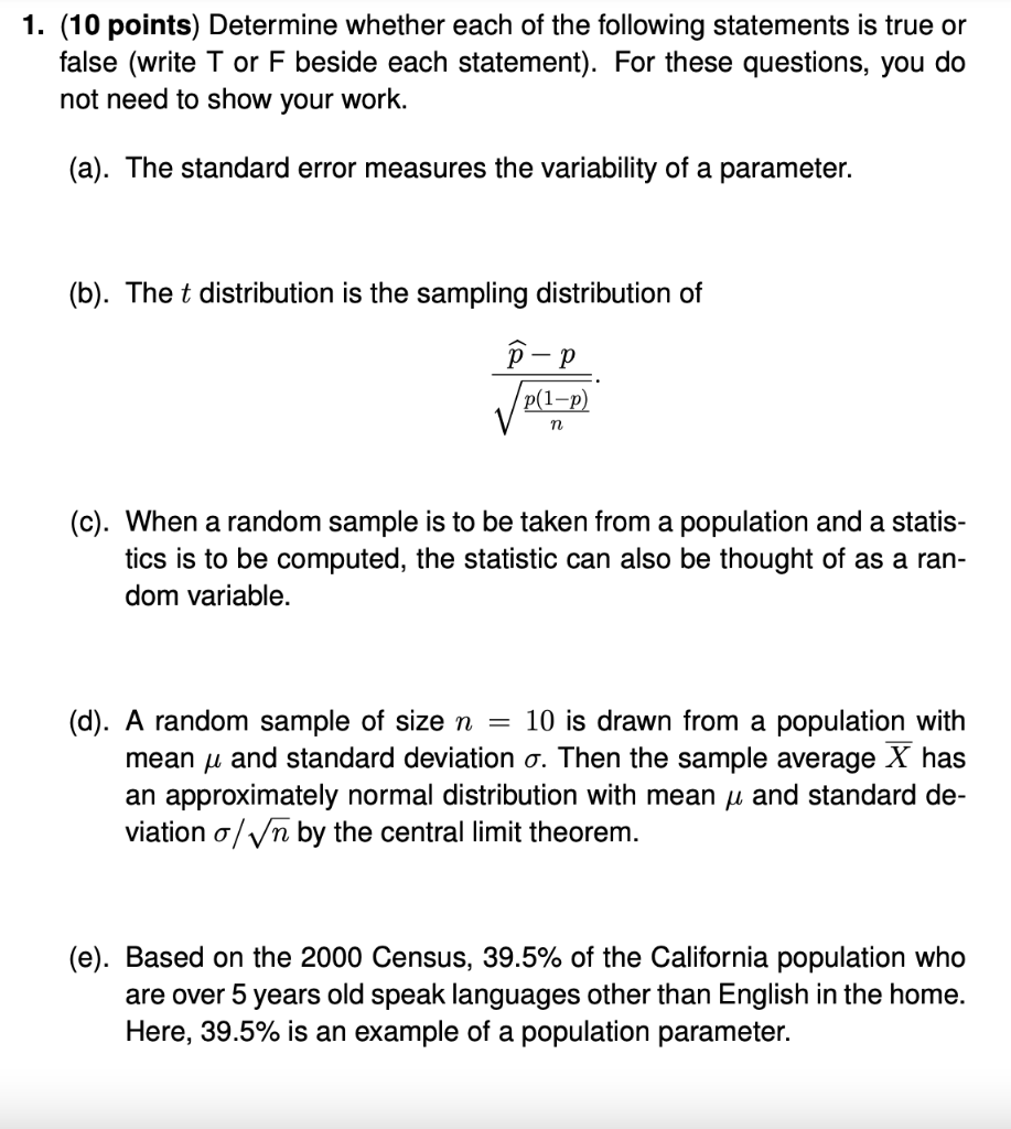 Solved (10 points) Determine whether each of the following | Chegg.com