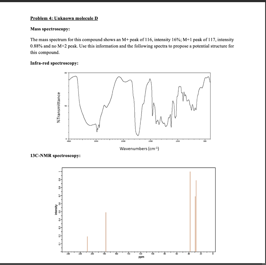 Problem 4: Unknown molecule D Mass spectroscopy: The | Chegg.com