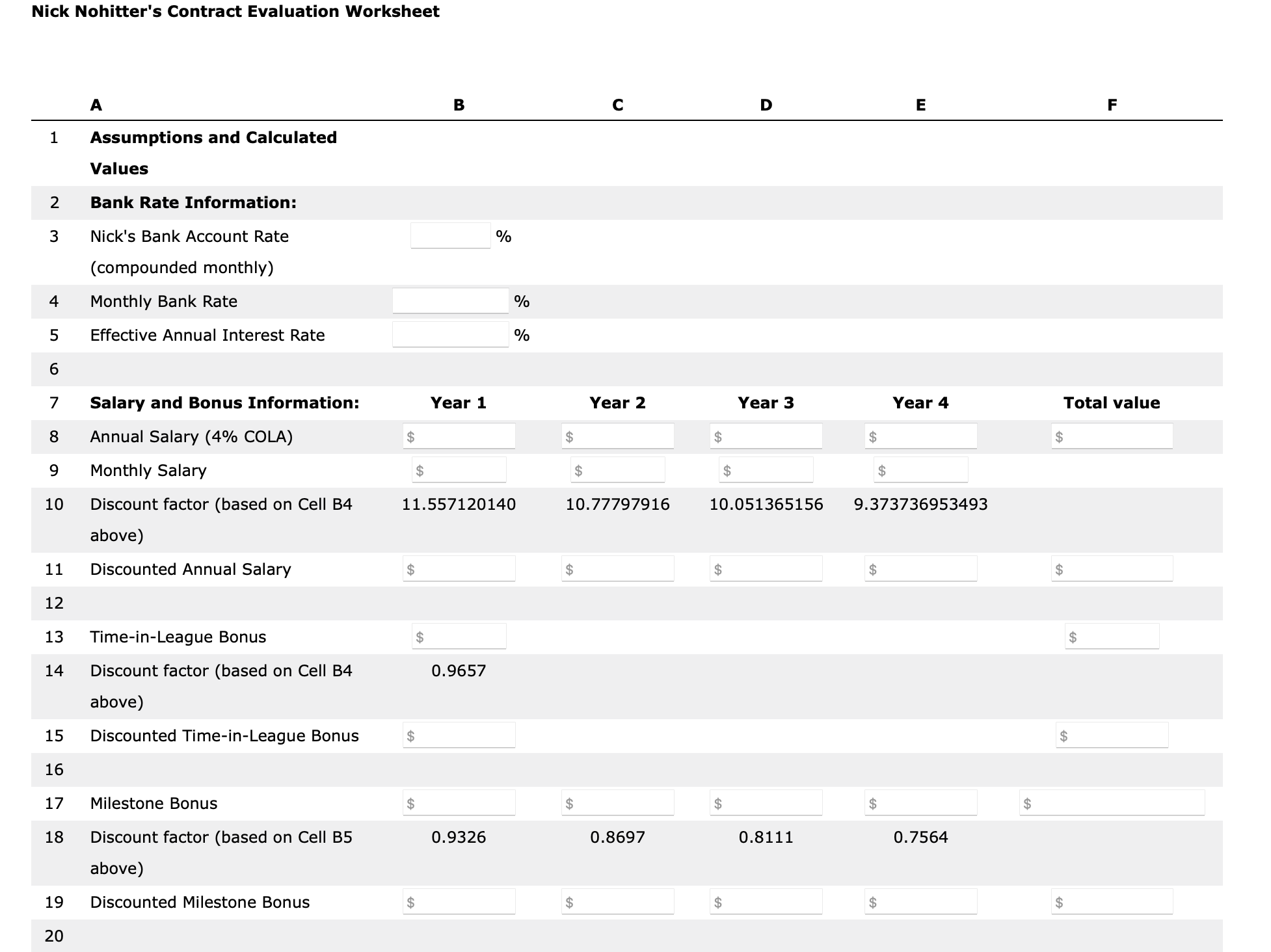 Nick Nohitter's Contract Evaluation Worksheet1. Given | Chegg.com