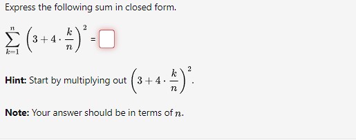 Solved Express the following sum in closed | Chegg.com