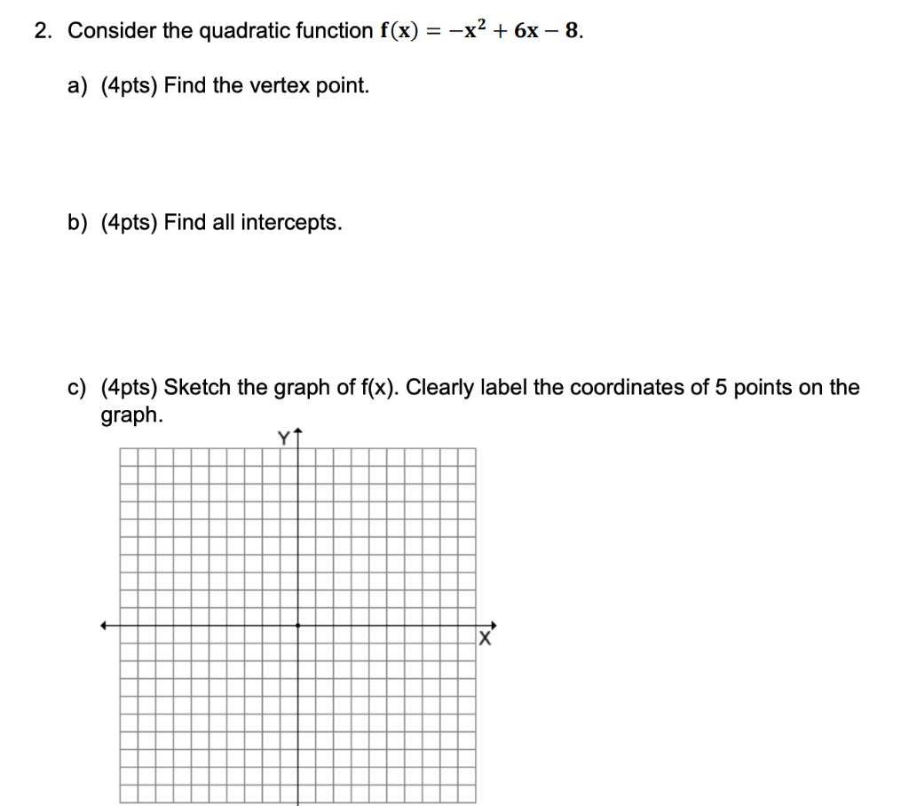 Solved 2. Consider the quadratic function f(x) = -x2 + 6x – | Chegg.com