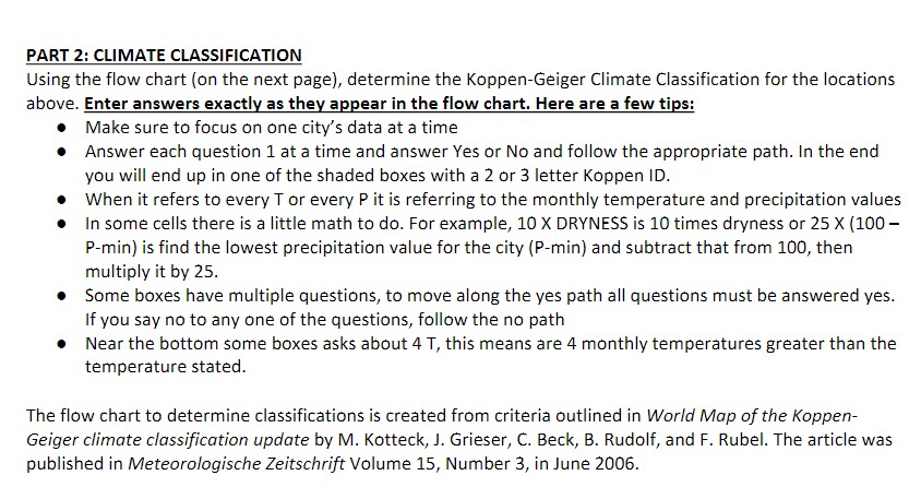 Solved PART 2: CLIMATE CLASSIFICATION Using the flow chart | Chegg.com
