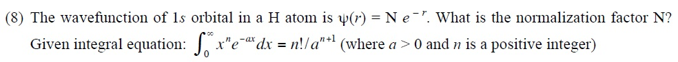Solved The wavefunction of 1s orbital in a H atom is ψ(r) = | Chegg.com