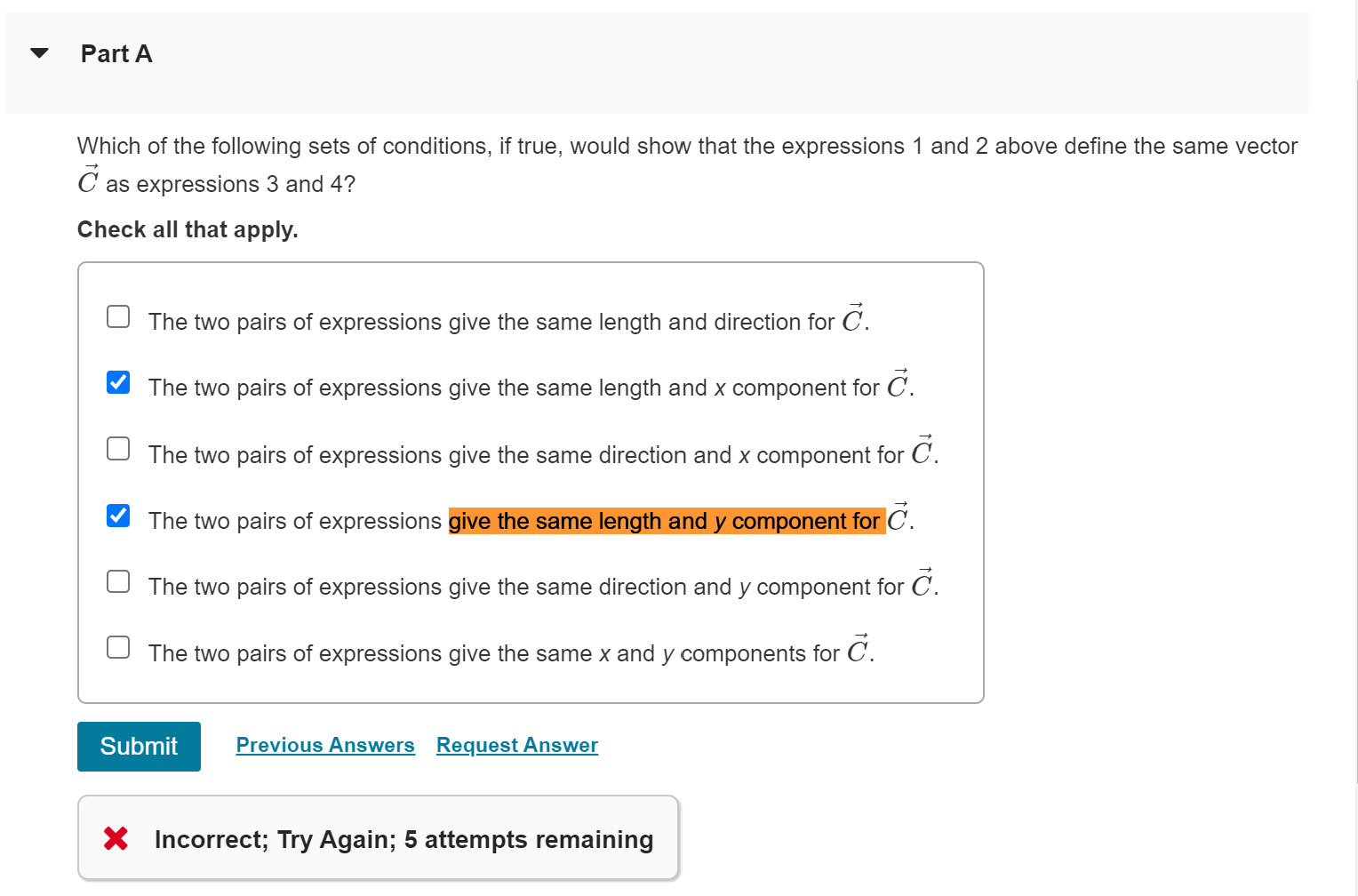 v Part A Which of the following sets of conditions, | Chegg.com