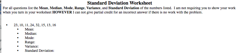 Solved Standard Deviation Worksheet For all questions list | Chegg.com
