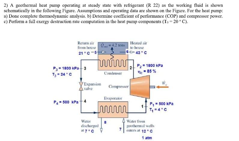 Solved 2) A geothermal heat pump operating at steady state | Chegg.com