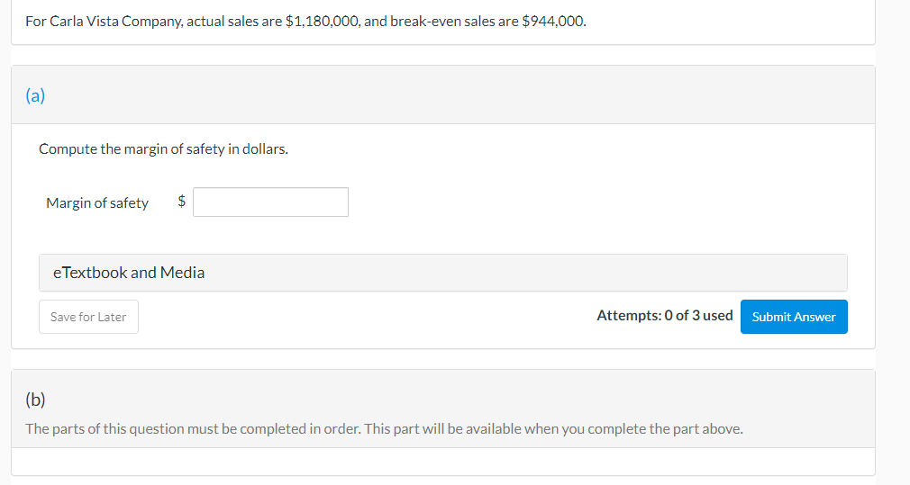Solved For Carla Vista Company, actual sales are $1,180,000, | Chegg.com
