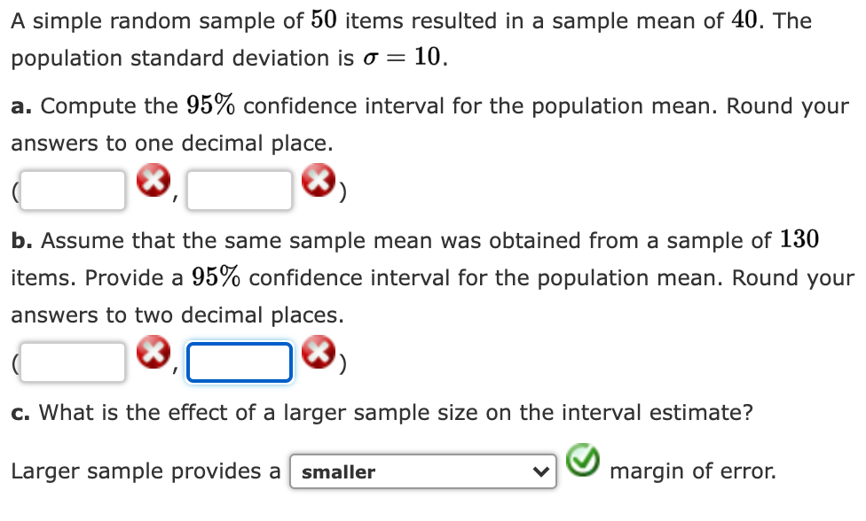 Solved A simple random sample of 50 items resulted in a | Chegg.com