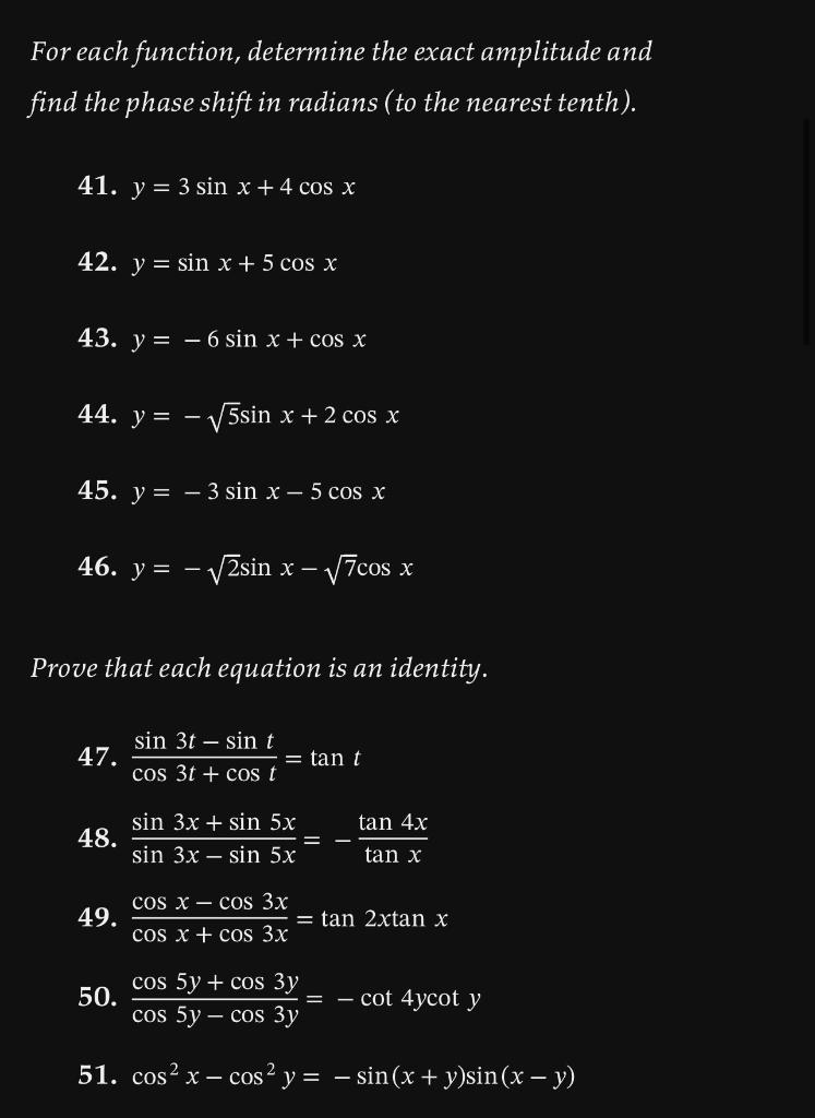 Solved For each function, determine the exact amplitude and | Chegg.com