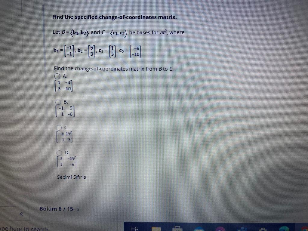 Solved Find the specified change-of-coordinates matrix. Let | Chegg.com