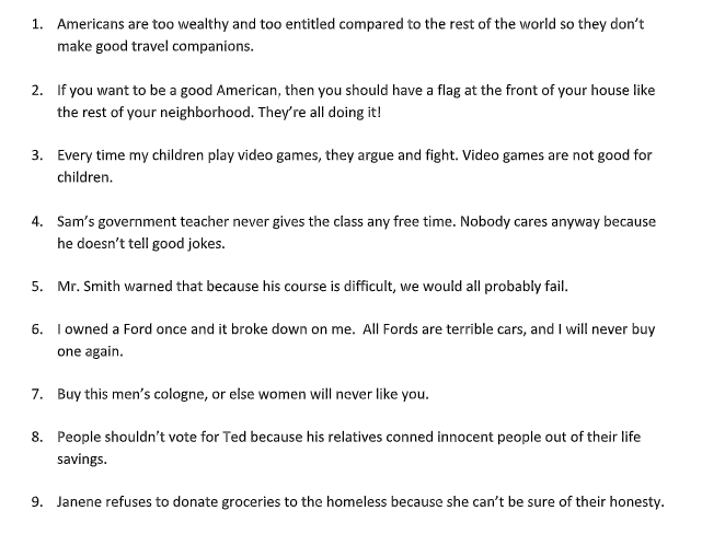 Solved Match each Quote with a Logical Fallacy from the | Chegg.com