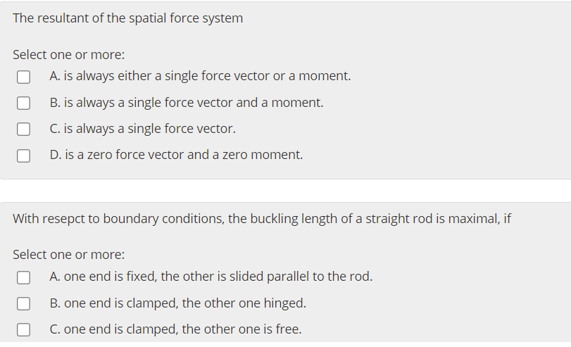 Solved The resultant of the spatial force system Select one | Chegg.com