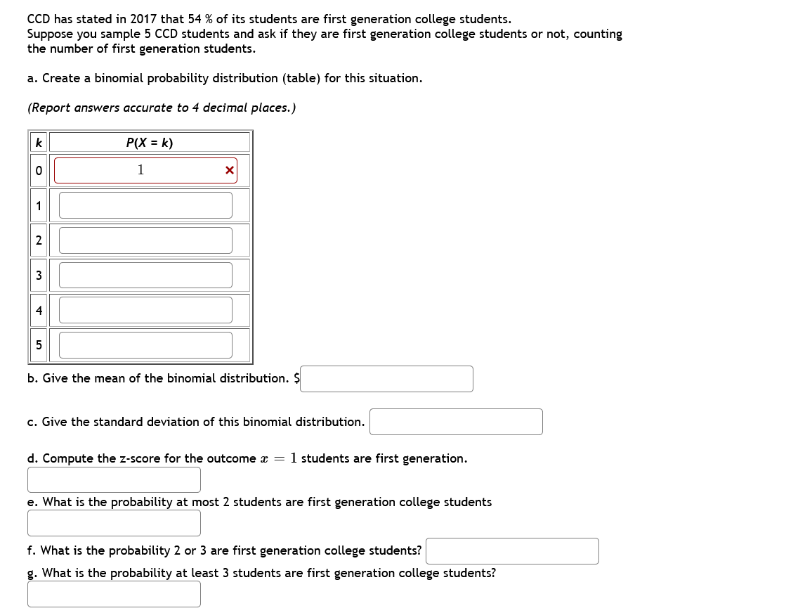 Solved CCD has stated in 2017 that 54% of its students are | Chegg.com