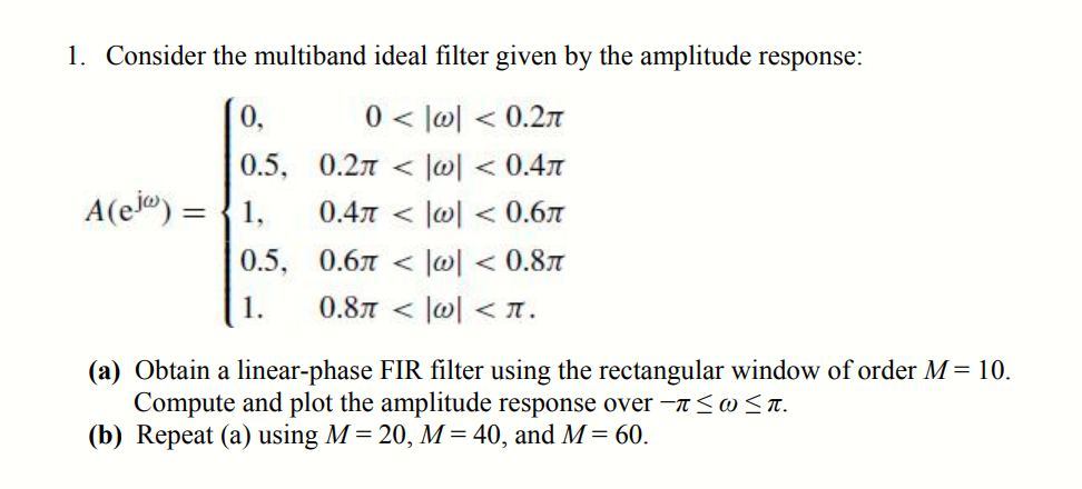 Solved 1. Consider the multiband ideal filter given by the | Chegg.com