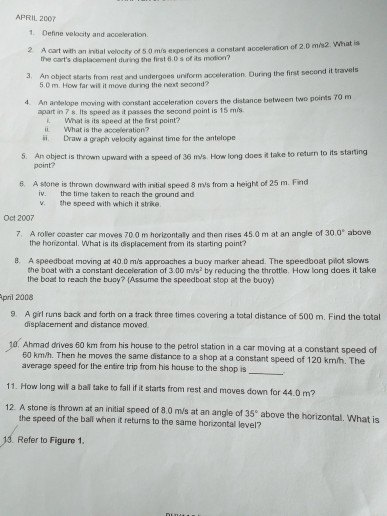 APRIL 2007 1 Define velocity and acceleration 3 the | Chegg.com