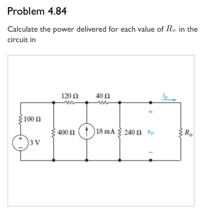 Solved Problem 4.84 Calculate the power delivered for each | Chegg.com
