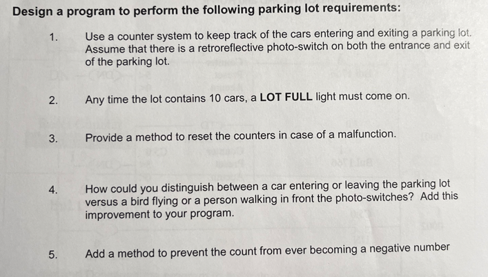 Solved Design a program to perform the following parking lot | Chegg.com