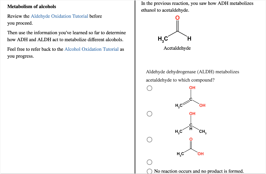 Solved Metabolism of alcohols Review the Aldehyde Oxidation | Chegg.com