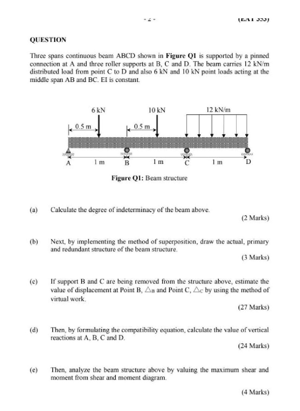 Solved (LAI JU) QUESTION Three spans continuous beam ABCD | Chegg.com