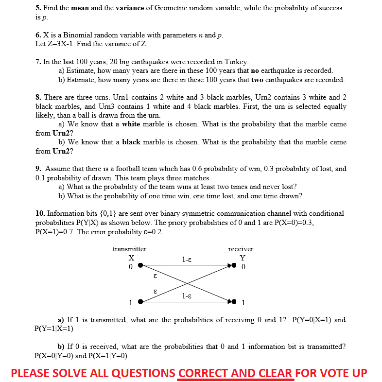Solved 5. Find the mean and the variance of Geometric random | Chegg.com