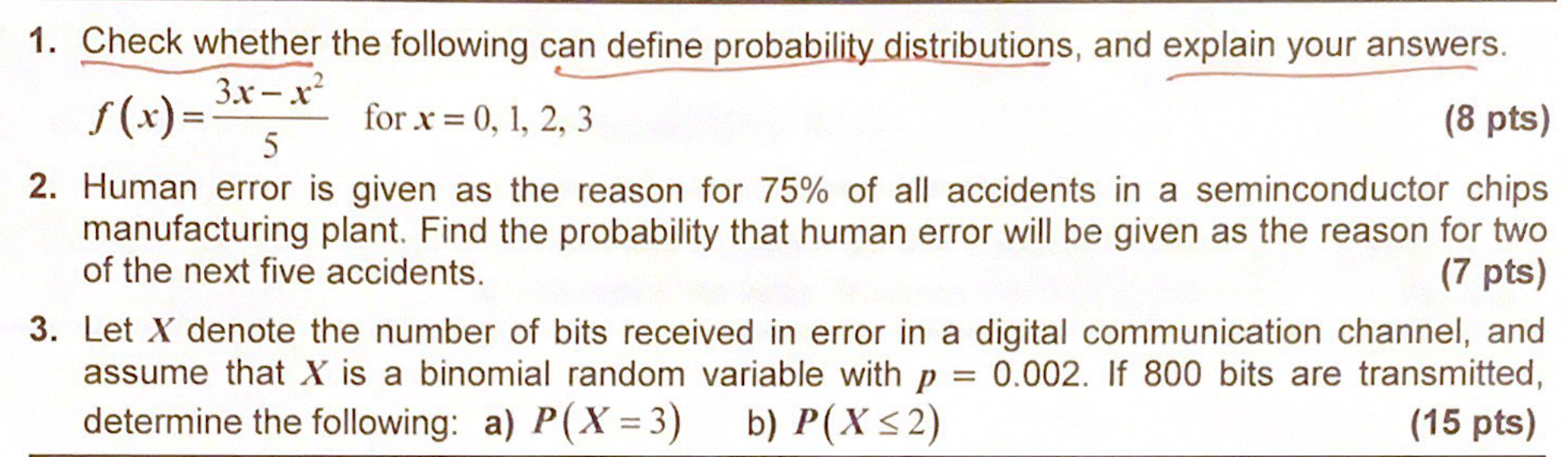 Solved 1. Check whether the following can define probability | Chegg.com