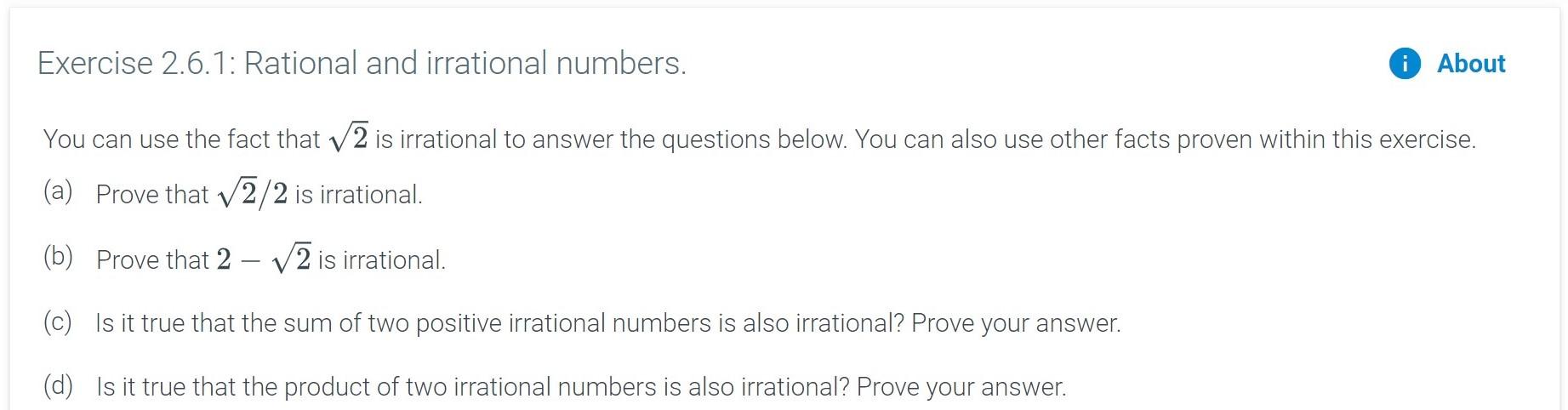 Solved Exercise 2.6.1: Rational and irrational numbers. | Chegg.com