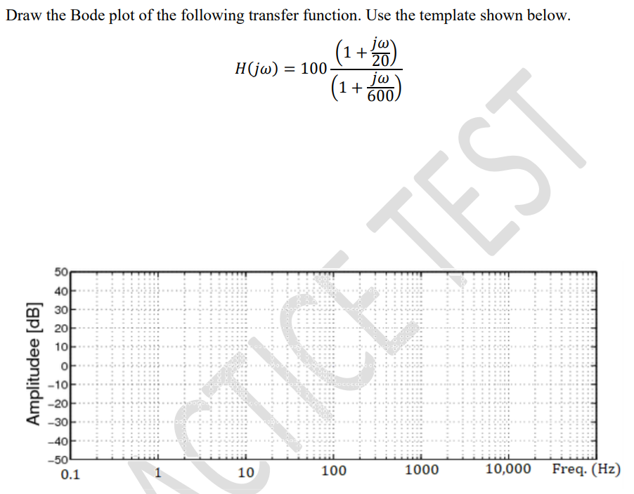 Solved Draw the Bode plot of the following transfer | Chegg.com
