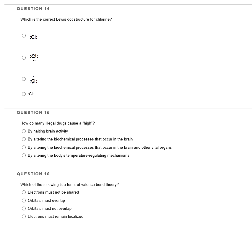 Solved Question 14 Which Is The Correct Lewis Dot Structure