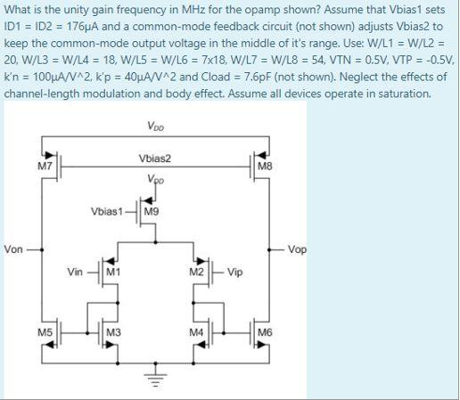 What is the unity gain frequency in MHz for the opamp | Chegg.com