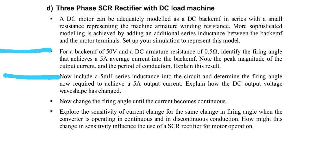 Solved d) Three Phase SCR Rectifier with DC load machine A | Chegg.com
