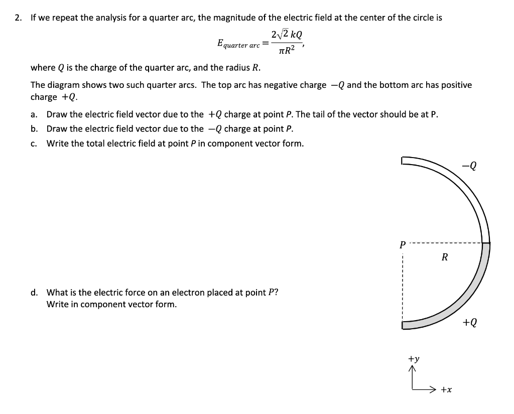 Solved 2. If we repeat the analysis for a quarter arc, the | Chegg.com