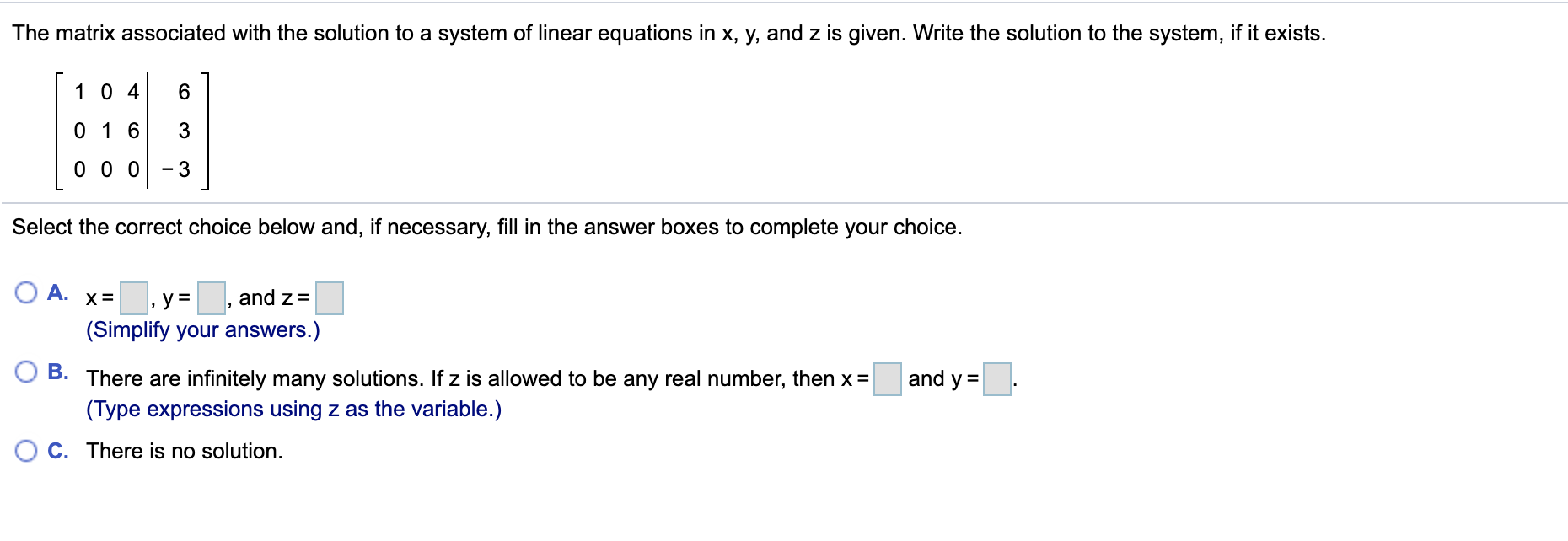 Solved The matrix associated with the solution to a system | Chegg.com
