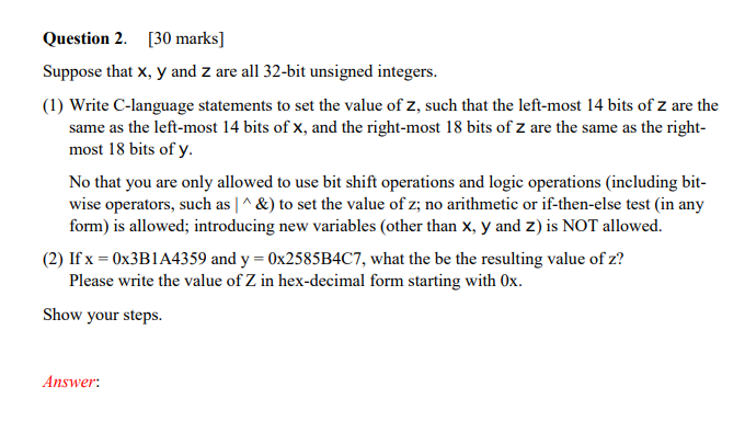 Solved Question 2. [30 marks] Suppose that x, y and Z are | Chegg.com