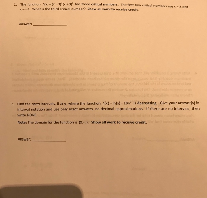 Solved 1. The function fx)-(x-3)' (x +3)" has three critical | Chegg.com