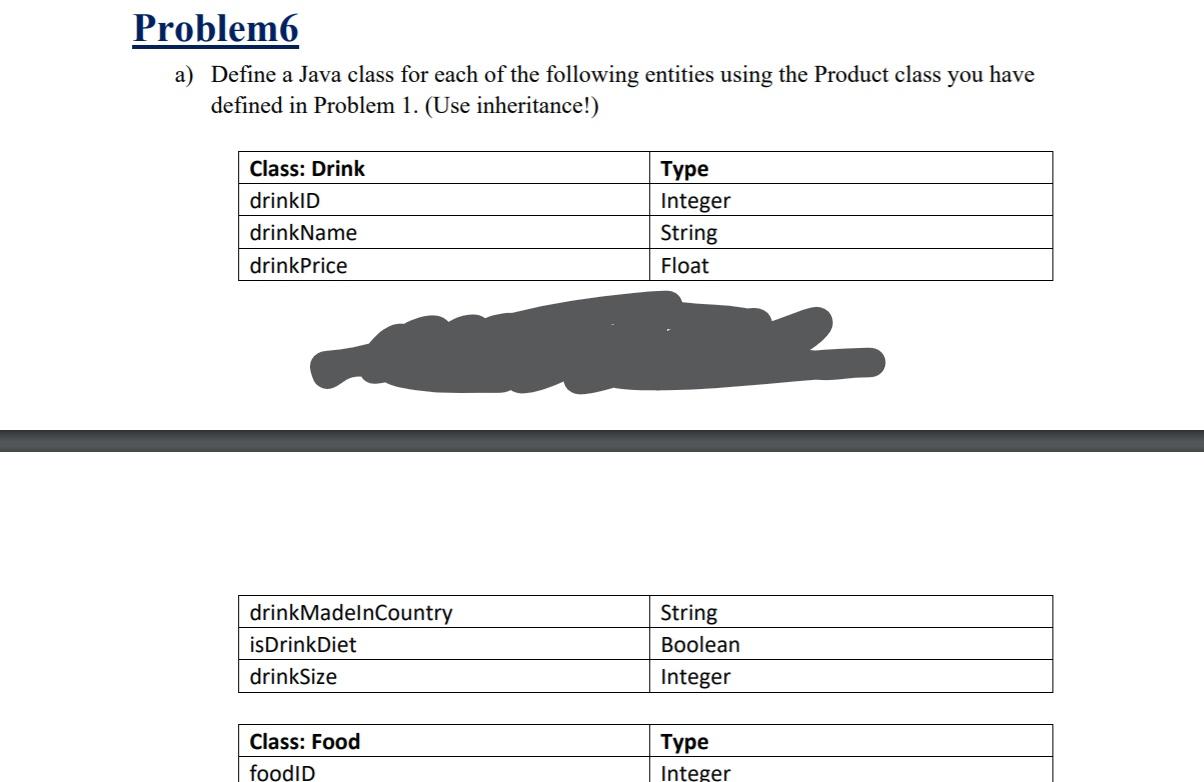Problem6 a) Define a Java class for each of the | Chegg.com