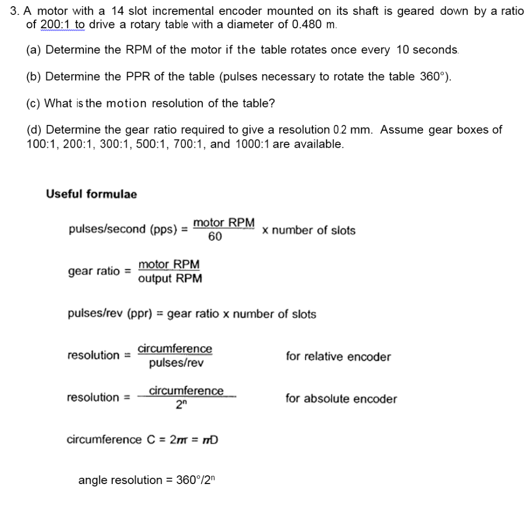 Solved 3. A motor with a 14 slot incremental encoder mounted | Chegg.com