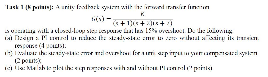 Solved A unity feedback system with the forward transfer | Chegg.com