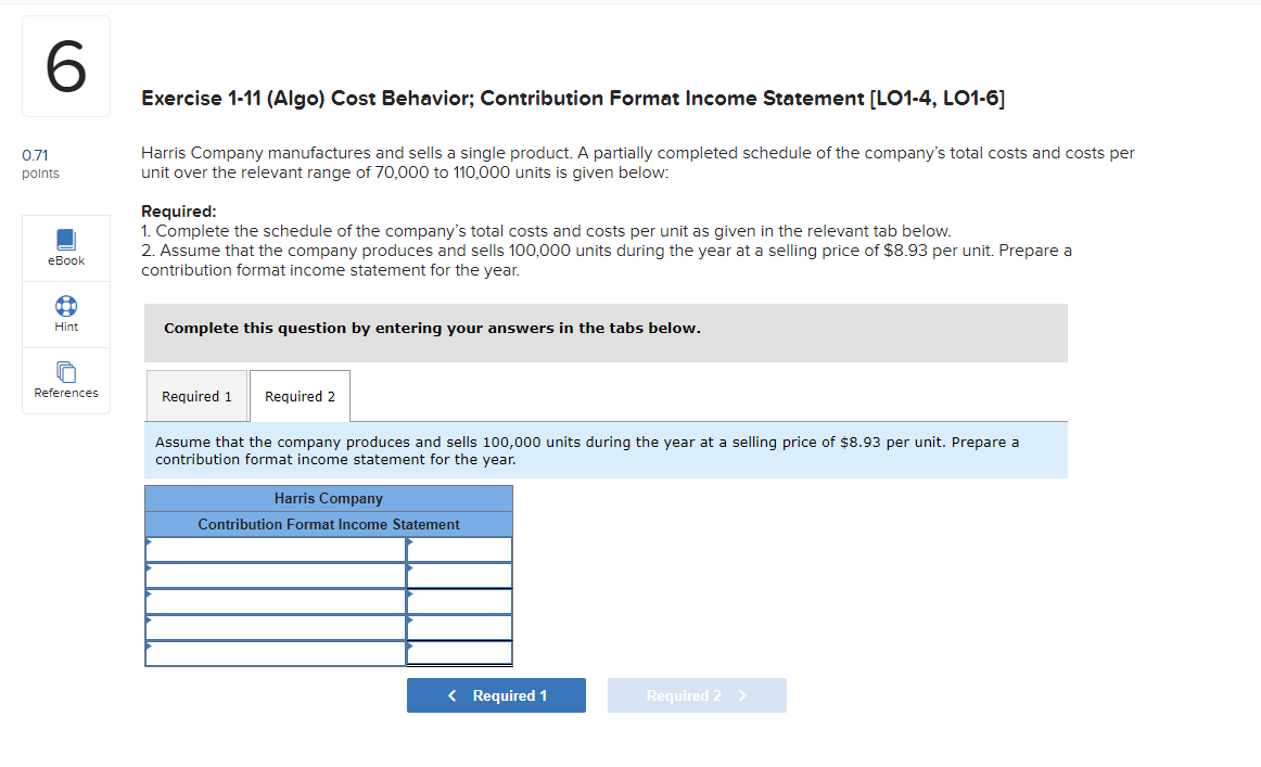 Solved Exercise 1-11 (Algo) Cost Behavior; Contribution | Chegg.com