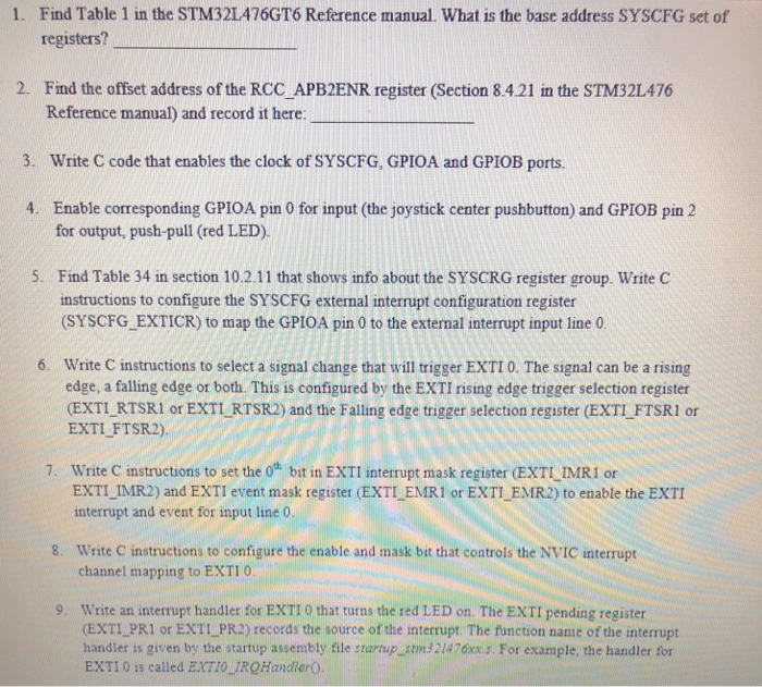 1. Find Table 1 in the STM321476GT6 Reference manual. | Chegg.com