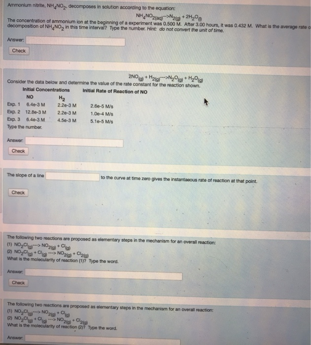 Solved Ammonium nitrite, NH4NO2. decomposes in solution | Chegg.com