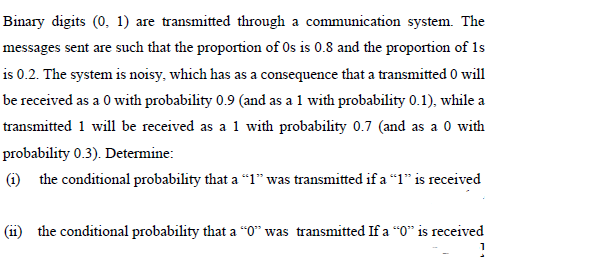 Solved Binary digits (0, 1) are transmitted through a | Chegg.com