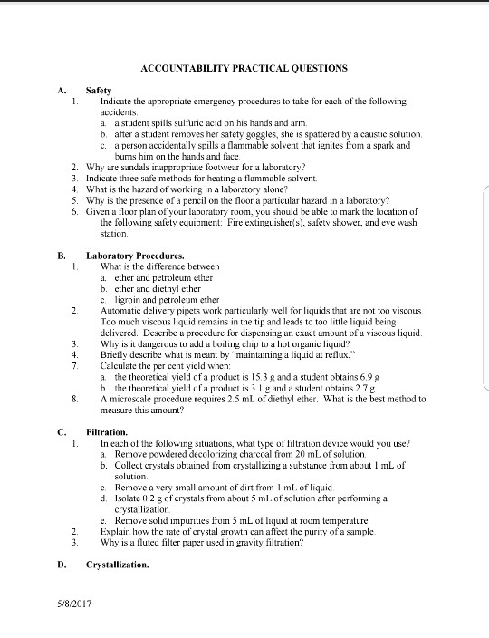 Solved ACCOUNTABILITY PRACTICAL QUESTIONS A. Safety Indicate | Chegg.com
