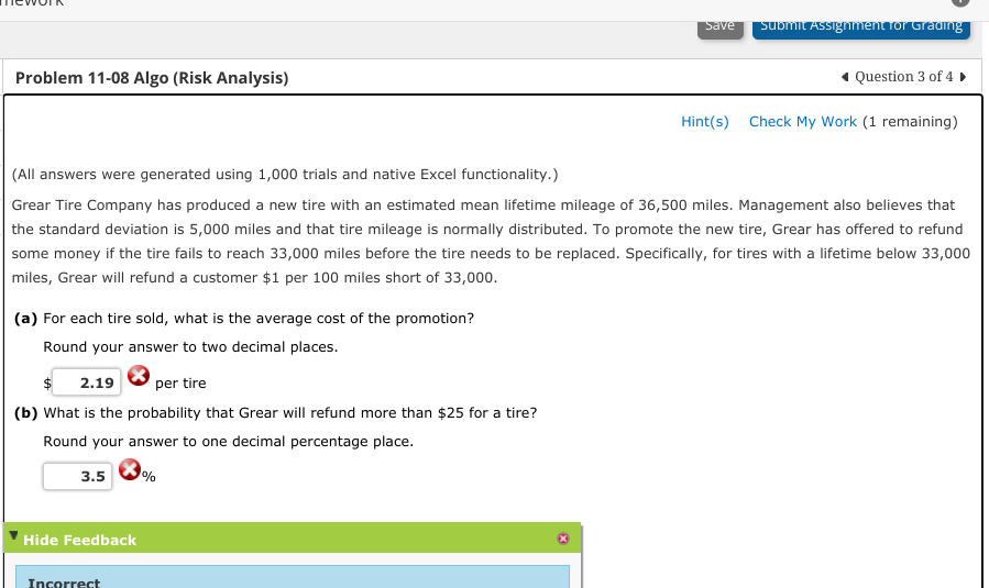 Solved Save Submit Assignment Tor Grading Problem 11-08 Algo | Chegg.com