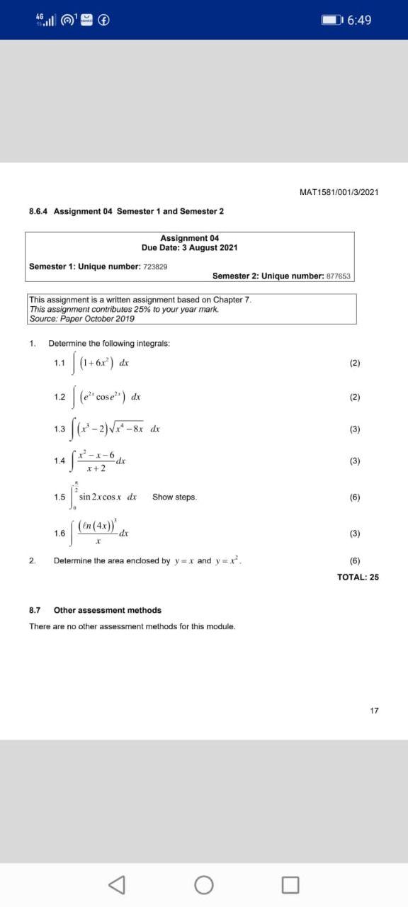Solved آه ای تا4 6 16:49 MAT1581/001/3/2021 8.6.4 Assignment | Chegg.com