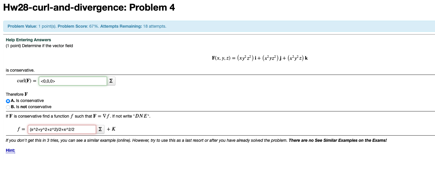 Solved Hw28-curl-and-divergence: Problem 4 Problem Value: 1 | Chegg.com
