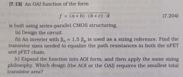 Solved [7.13] An OAI function of the form f=(a+b)⋅(b+c)⋅d is | Chegg.com