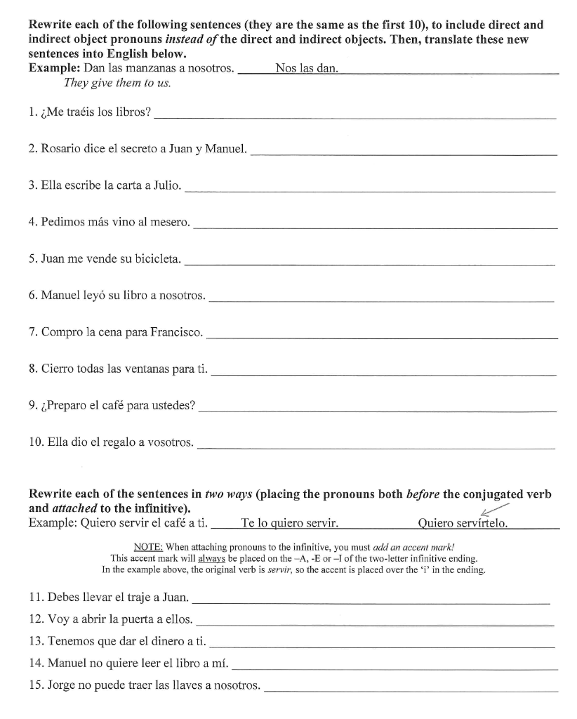 THIS IS A SPANISH QUESTION! There is no subject for | Chegg.com